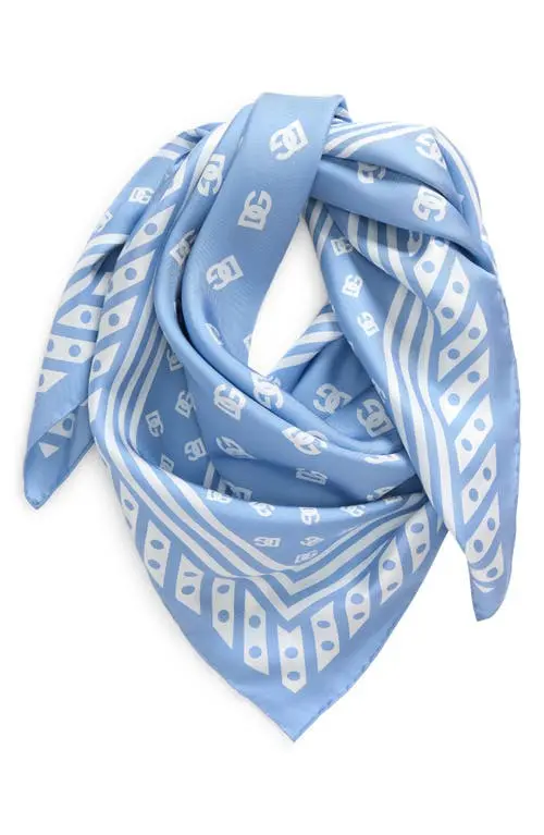 Dolce & Gabbana Dg Logo Print Silk Square Scarf - Light Blue